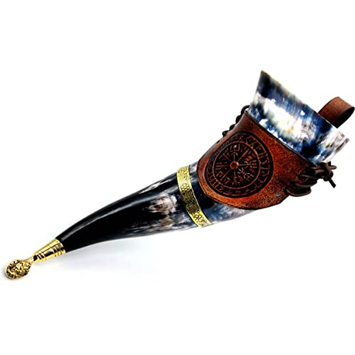 Beer horn mug Game of thrones Brass adorned vikings horn Medieval Drinking Horn with attractive leather belt (HBM-580)