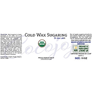 Organic Sugaring Cold Wax Hair Removal Paste - USDA Certified Organic - 10 oz Easy Gentle for Bikini Brazilian Arms Legs Chest Underarms Body Lips Face Facial Men Women Medium to Fine Hair - COCOJOJO