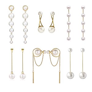 Big Simulated Pearl Long Tassel Drop Earrings for Women Double Sided Front Back Cross Imitation Pearl Dangle Earrings
