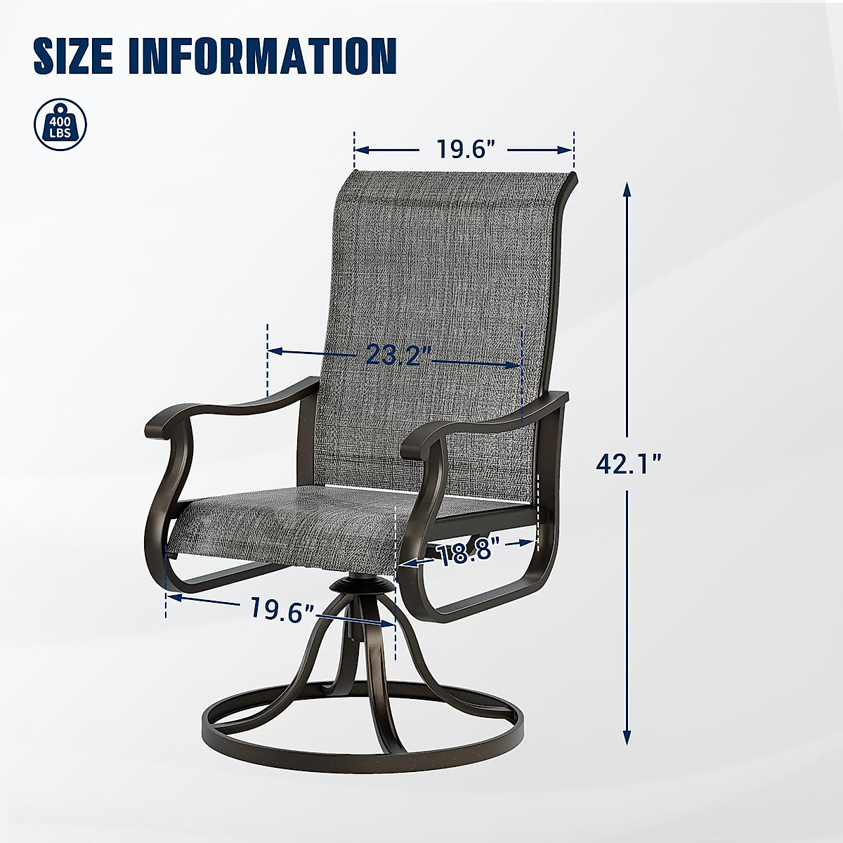 UDPATIO Patio Swivel Dining Chairs Set of 4, Outdoor Swivel Chairs High Back with All Weather Textilene Metal Rocking Frame for Lawn Garden Backyard, Dark Gray