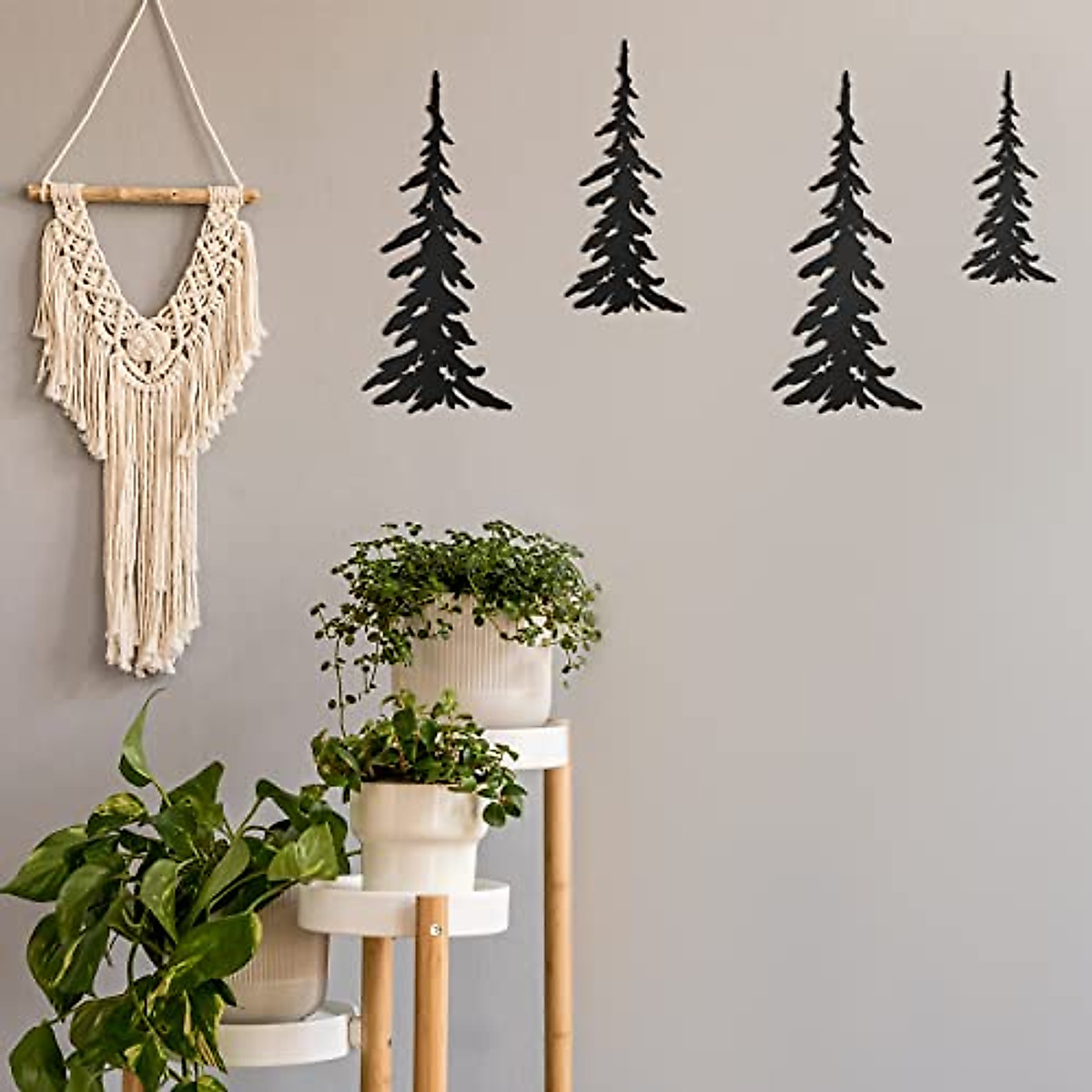 6 Pieces Metal Wall Art Deer Bear Pine Tree Wall Decor Hanging Forest Decor Rustic Cut Metal Art Metal Wall Decor for Home Bedroom Office Outdoor Decorations (Black)
