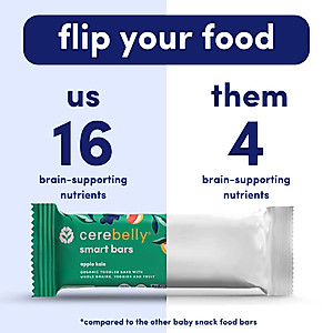 Cerebelly Toddler Snack Bars – Organic Apple Kale Smart Bars (Pack of 5), Healthy Snack Bars for Kids - 16 Brain-supporting Nutrients