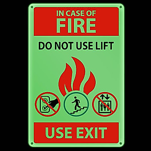 Eveokoki In Case Of Fire Sign Do Not Use Lift Exit Glow in the Dark Sign – 1 Pack 8x12 Inch Photoluminiscent, Weather & Fade Resistance, Indoor & Outdoor for Business, School, Office, Warehouse