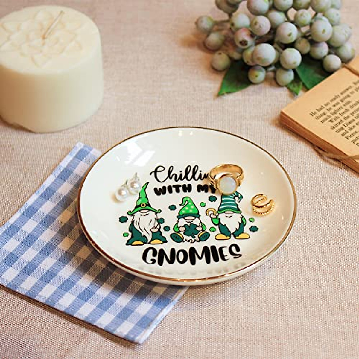 LZBALUYO Gnome Decor Irish Ring Dish, Decorative Trinket Dish, Gnome Home Decor, Ceramic Jewelry Dish, Ring Tray, Gnome Gifts for Women Mom Birthday Mothers Day Christmsa