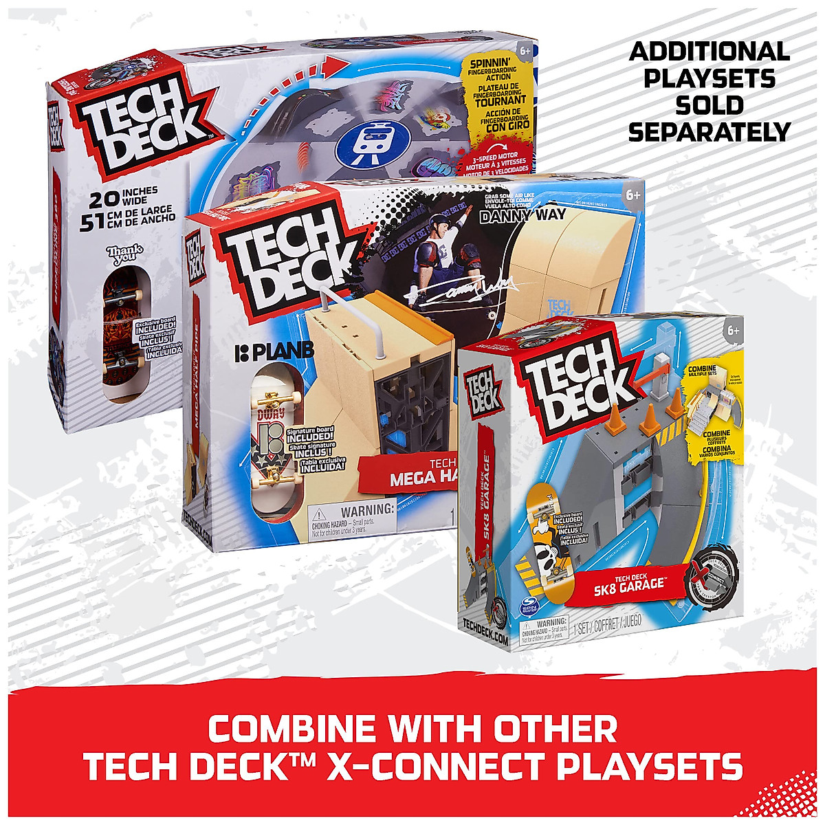 Tech Deck, Danny Way Mega Half Pipe X-Connect Park Creator, Customizable Ramp Set with Exclusive Plan B Fingerboard, Kids Toy for Boys and Girls Ages 6 and up