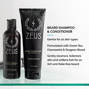 ZEUS Everyday Beard Kit with Tin Gift Box – Beard Wash Shampoo & Conditioner, Natural Beard Oil, Beard Balm & Tin Box (Vanilla Rum)
