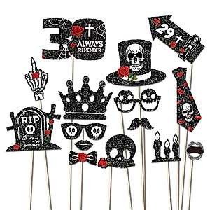 30th Birthday Photo Booth Props Death to My 20s Party Supplies 25pcs Black Rip 20s Selfie Props for Men Women Rip to My 20s Decorations,Funeral for My Youth,Dirty Thirty,Funny Thirtieth Birthday Party