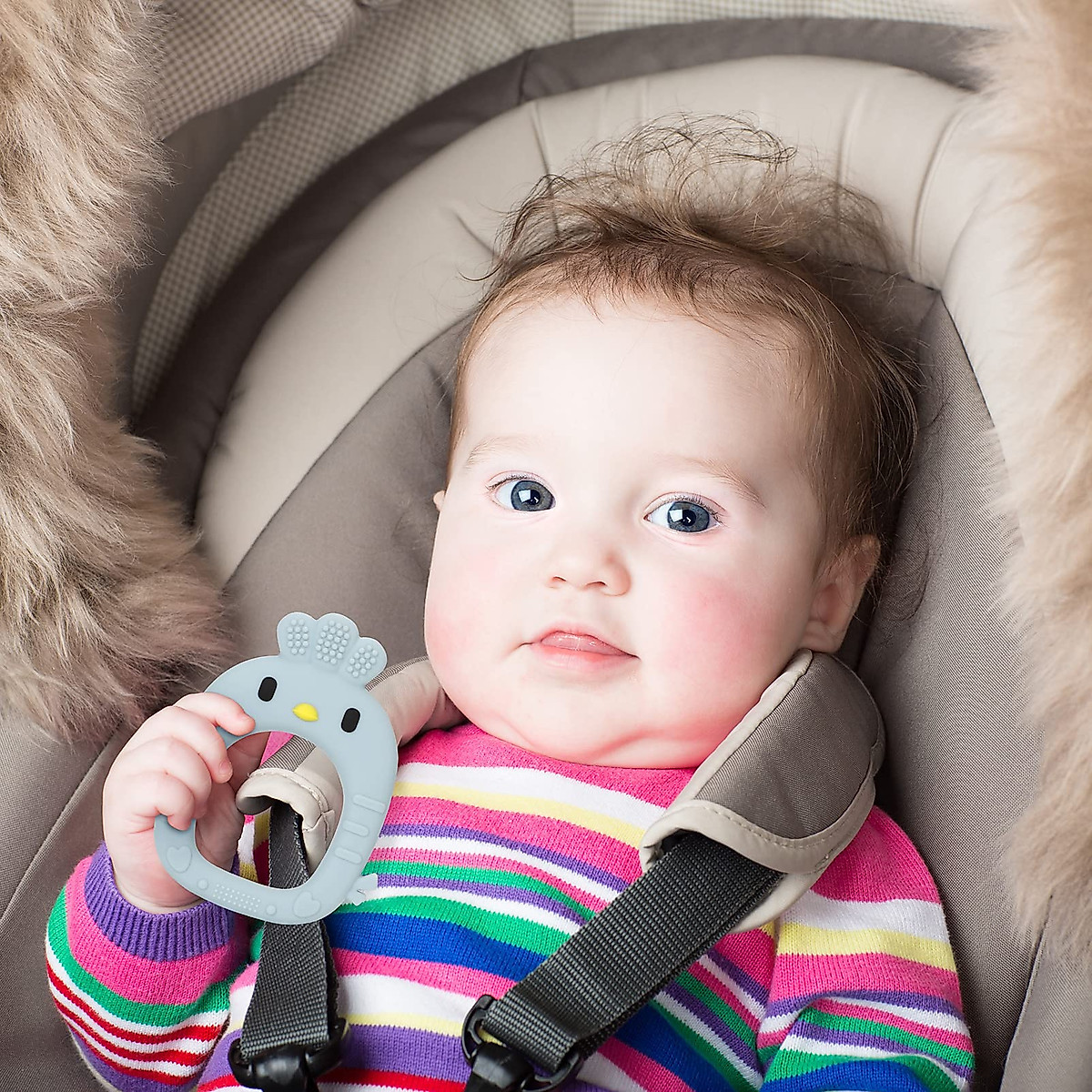 Socub Silicone Baby Teething Toy for Infants 3 Months+, BPA Free Never Drop Silicone Mitten Teether Toy for Soothing Sore Gums, Baby Chew Toys for Sucking Need (Beige