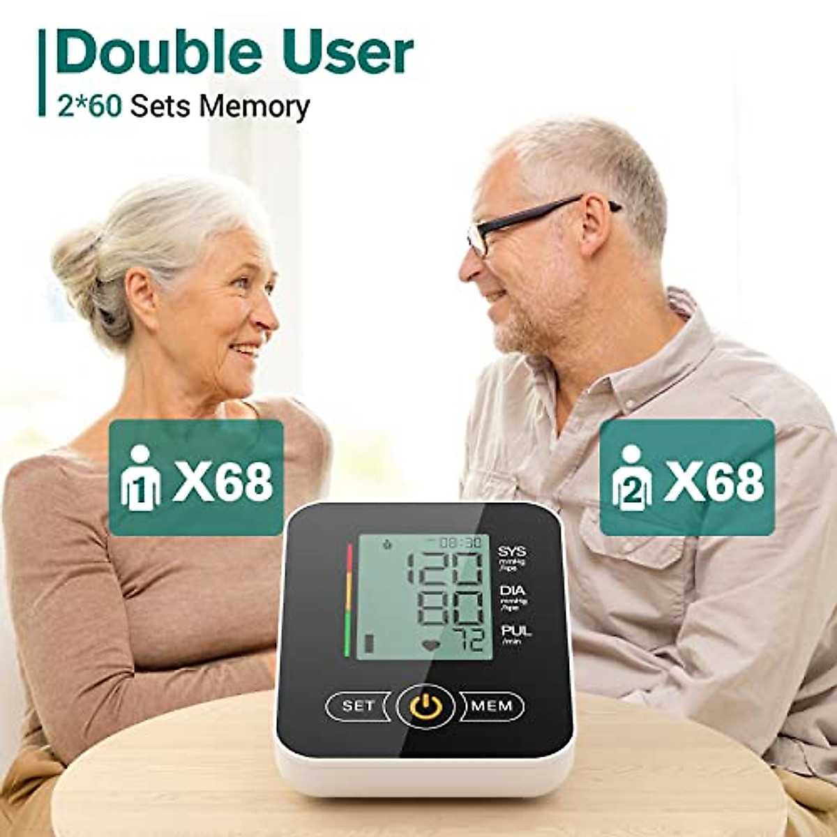 Blood Pressure Monitor - Portable Fully Automatic Digital Upper Arm Blood Pressure Monitor with Extra Large Cuffs,Large LCD Display BP Monitor for Home Use - No Voice Function (Black)