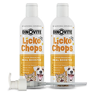 Dinovite Lickochops for Dog & Cat Supplement Enhanced with Omega-6, 3 Fatty Acids, Probiotics and Vitamin E, 16 oz with Pump