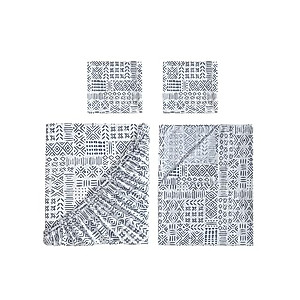 Indigo Ink - Queen Size Sheet Set, 4-Piece Boho Geometric Patterned Bedding, Soft & Wrinkle Resistant (White Denim Collection, Navy Blue)