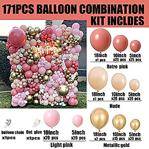 Orgnafey Retro Dusty Pink Balloons Garland Kit 171Pcs Pastel Light pink Nude Metallic Gold Balloon Arch For Wedding Princess Bridal Engagement Anniversary Girl Baby Shower Birthday Party Decorations