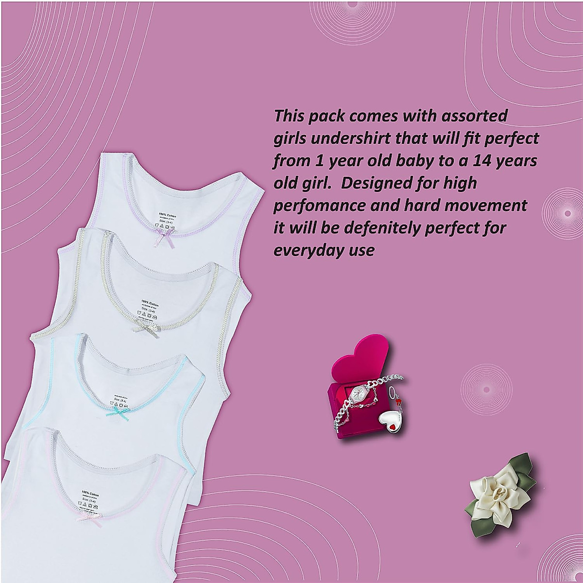 Buyless Fashion Girls Tank Tops - Sleeveless Cami Tanks Cotton Undershirts for Dance Gymnastics, Kids & Toddler Size (4 Pack) - TW14-GW-6-7 White