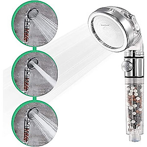 Original StoneStream EcoPower High Pressure Handheld Shower Head with ON OFF switch- 3 Spray Settings with Hose, Wall Adapter and Replacement Beads