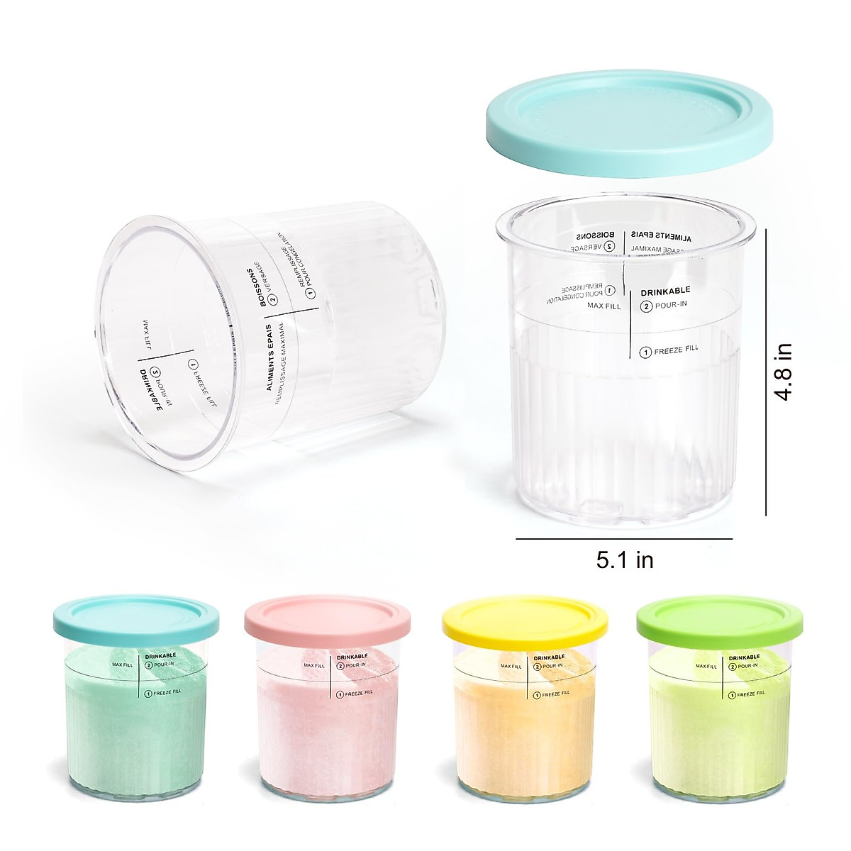 4 Pack Ninja Creami Deluxe Pints & Lids, 24oz Family Size XL Cups for Ninja Creami 11-in-1 NC501 NC500 Series Deluxe Ice Cream Maker