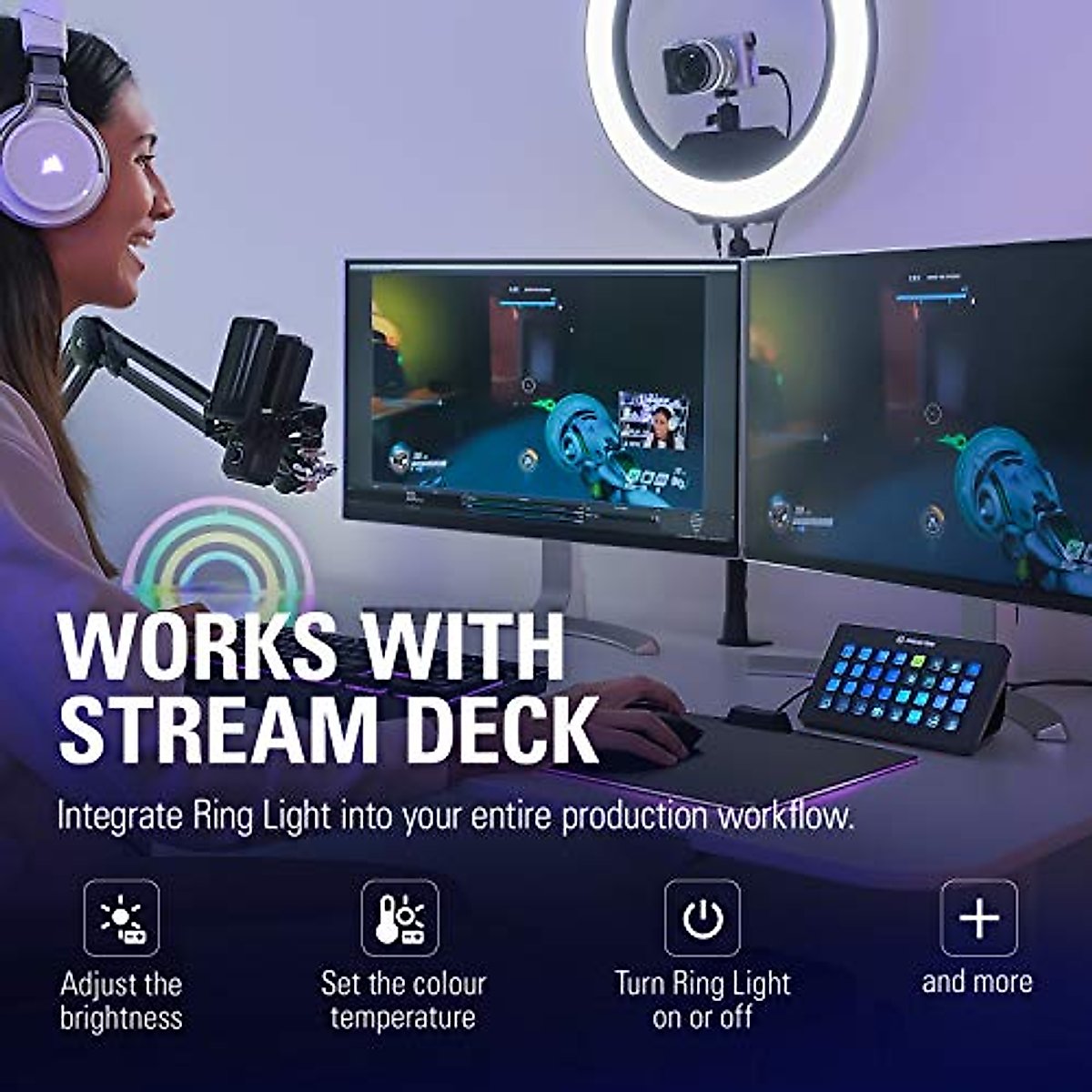 Elgato Ring Light - Premium 2500 lumens Light with desk clamp and ball mount for Streaming, TikTok, Instagram, Home Office, Temperature and Brightness app-adjustable on Mac, PC, iOS, Android