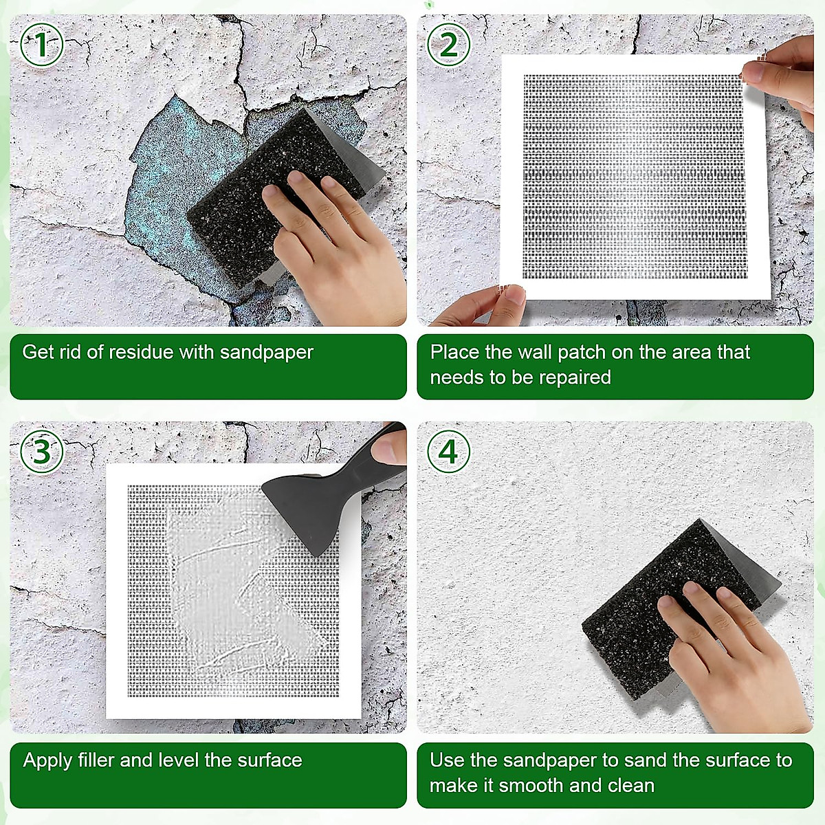 14pcs Drywall Repair Kits, 2/4/6/8 Inch Self Adhesive Fiberglass Mesh Dry Wall Patches Aluminum Sheet Plaster Wall Hole Repair Patches for Quick Fix Broken Walls Repair or Ceiling Filler