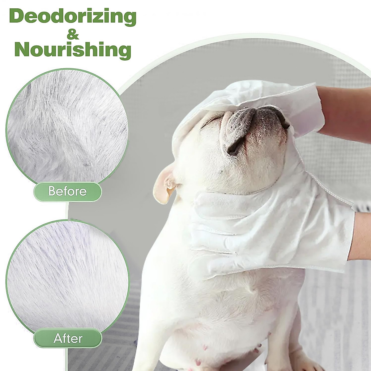 Cleaning Deodorizing Wipes for Dogs and Cats - Pet Grooming Gloves for Nourishing Fur - No Rinse Bathing Wipes for Daily Care and Traveling - Dog Washing Gloves for Paws, Fur and Butt - 10 PCS