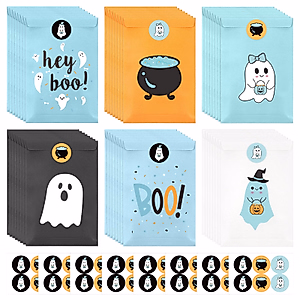 FHzytg 48Pcs Halloween Boo Party Favor Bags, Blue Halloween Ghost Candy Bags Halloween Party Gift Bags for Girl Boy Halloween Spooky Birthday Decorations Boo Baby Shower Happy Boo Day Decorations