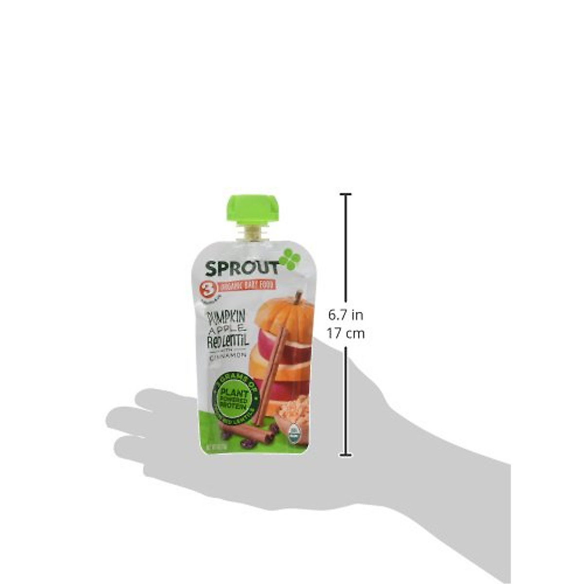Sprout Organic Baby Food Pouches Stage 3 Plant Powered Protein, Pumpkin Apple Red Lentil w/ Cinnamon, 4 Oz (Pack of 12)