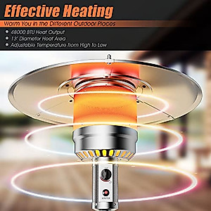 COSTWAY Patio Heater, 48000 BTU Propane Heater with Drink Shelf Tabletop, Simple Ignition System, Base Reservoir and Wheels, Standing Outdoor Space Heater for Patio, Garden and Backyard (Black)