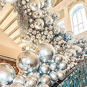 PartyWoo Metallic Silver Balloons 85 pcs and Disco Silver Foil Balloons 6 pcs