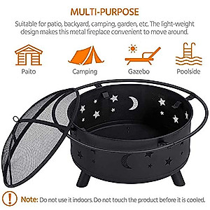 LEAYAN Garden Fire Pit Grill Bowl Grill Barbecue Rack Round Outdoor Fire Pit, Wood Burning Patio & Backyard Firepit with Mesh Spark Screen and Fireplace Poker, for Camping Picnic Outdoor Fire Pits
