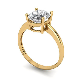 Clara Pucci 2.0 Ct Brilliant Oval Cut Clear Simulated Diamond 14K Yellow Gold Solitaire Engagement Promise Bridal Ring Size 6
