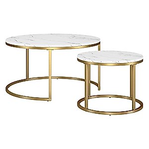 Henn&Hart Watson Coffee Table, 35" and 22" Wide, Gold/White