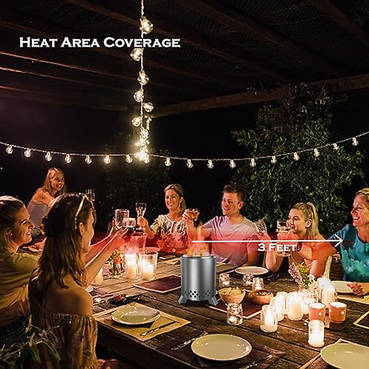 ETSWAUGO, 304 Stainless Steel Tabletop Fire Pit with Stand, Smokeless Small Tabletop Stove for Camping, Urban & Suburbs,Mini Fire Pit Fueled by Pellets or Wood, 8.8" x 6.5", 2.7lbs, ET65 Max