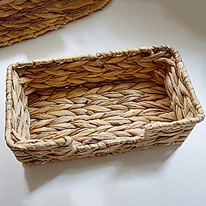 Zerodeko Wicker Baskets Woven Wicker Storage Bins with Lid Rectangular Seagrass Basket Boxes Organizer Bins Boxes Water Hyacinth Storage Baskets for Pantry Shelf