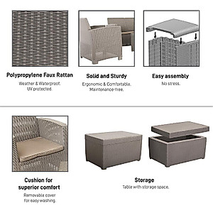 yoyomax 4 Pieces Furniture Clearance, Modern Outdoor Cushion, All Weather Patio Conversation Sofa Set w/ 3 Chairs, Coffee Table-Ideal for Garden, Poolside, 4PCS, Black with Gray