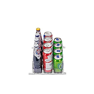 Drink Organizer for Fridge, Self-Pushing Soda Can Organizer for Counter Refrigerator, Width Adjustable Pusher Glide, White, 12”depth-3rows
