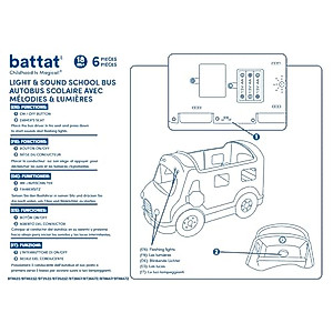 Battat – Light-Up Yellow Bus – 5 Toy Figures – Realistic Sounds – Folding Stop Sign – 18 Months + – Light & Sound School Bus