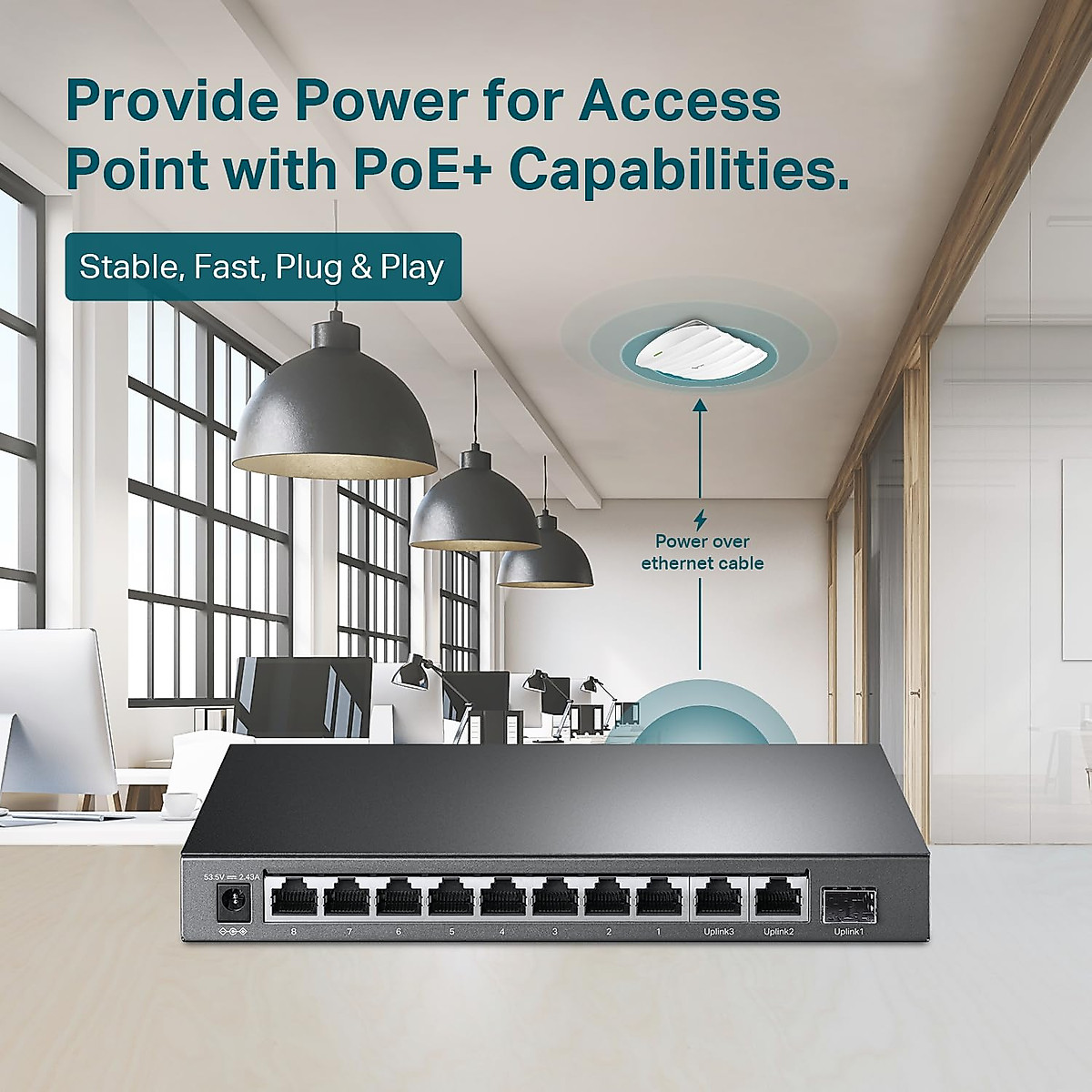 TP-Link TL-SG1210MP, 8 Port Gigabit PoE Switch, 8 PoE+ Ports @123W, w/ 2 Uplink Gigabit Ports + 1 Combo SFP Slot, Plug & Play, Extend, Priority & Isolation Mode,