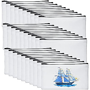 Sublimation Blank Canvas Zipper Pouch Canvas Pencil Pen Case Bag Double-Side Sublimation Blank Makeup Bags DIY Craft Blank Makeup Bags with Zipper for Painting DIY Craft (24 Pieces)