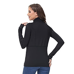 COZZIPLUS Women Workout Zip Up Running Athetic Jacket-Women Stretchy Yoga Zip Top with Thumb Holes and 2 Pockets (Black,L)