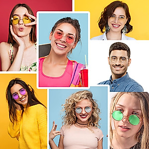 ALWAYSUV Round Small Flat Sunglasses Circle Metal Vintage 70's Hippie Glasses (Green)