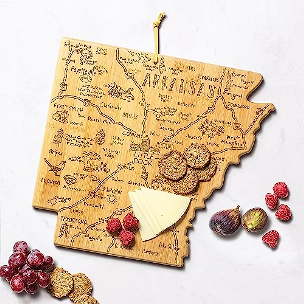 Totally Bamboo Destination Arkansas State Shaped Serving and Cutting Board, Includes Hang Tie for Wall Display