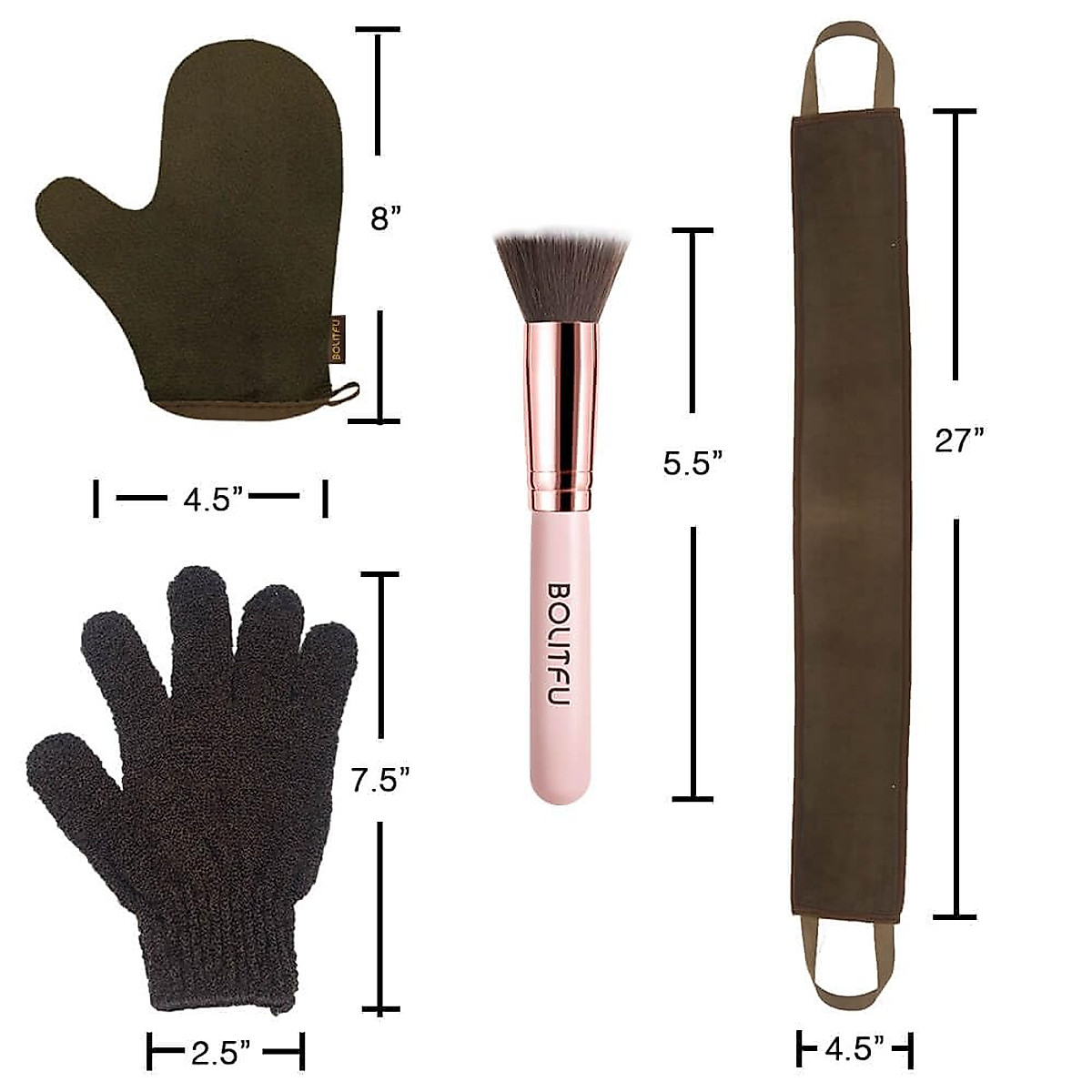 4 Pack Self Tanning Mitt Applicator Kit, with Self Tanner Mitt, Self Tan Back Applicator, Exfoliating Glove, Flat Top Face Tanner Brush, Tan mit for Self Sunless Tanner (brown)