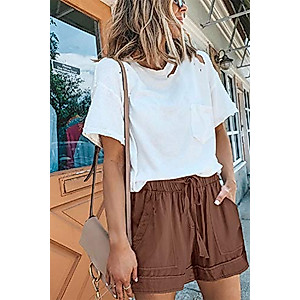 Acelitt Women's Ladies Plus Size 2024 Summer Fashion Casual Shorts Comfy Trendy Drawstring Summer Elastic Waist Beach Linen Shorts Brown XXL