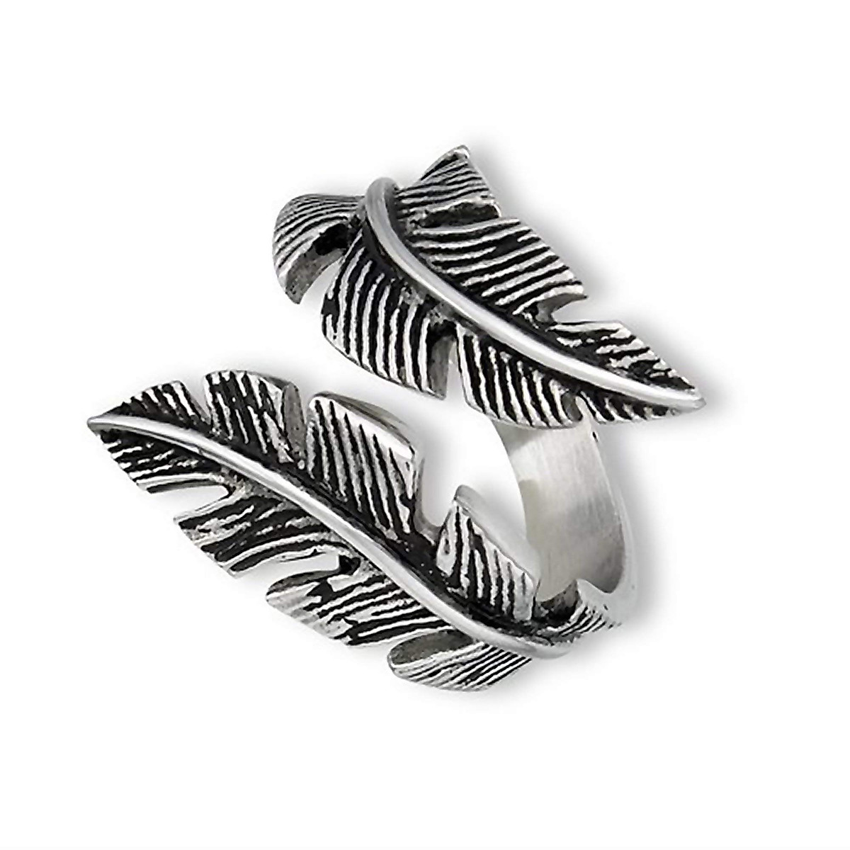 Fantasy Forge Jewelry Valkyrie Feather Ring Womens Stainless Steel Open Adjustable Viking Band Sizes 7-10 (9)
