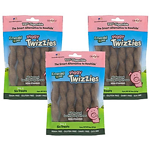 Emerald Pet 3 Bags of Piggy Twizzies, 8 Ounces, Dairy- Soy- Gluten- and Grain-Free Dog Chews3