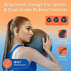 Bluetooth Headphones Wireless Earbuds 90H Playtime with 2200mAh Charging Case Dual Digital Display Ear Buds Waterproof Over Ear Earphones with Earhooks for Sport Workout Laptop TV Computer Phone Black