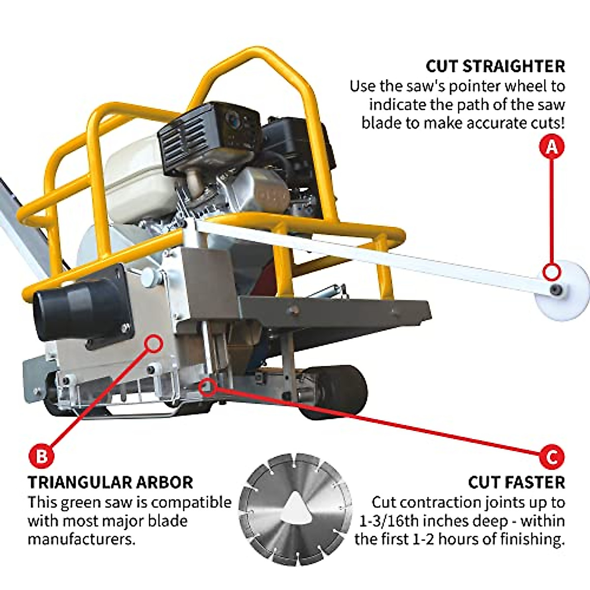 TOMAHAWK 6" Early Entry Concrete Saw Walk Behind Green Joint Saw with 3.5HP Gas Powered GX120 Honda Engine and Dust Control
