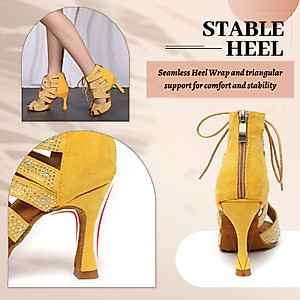 RUYBOZRY Women's Ballroom Latin Salsa Dance Shoes Lace-Up Open-Toe Dance Boots Dance Heels Booties,YCL570-Yellow-6,US 9