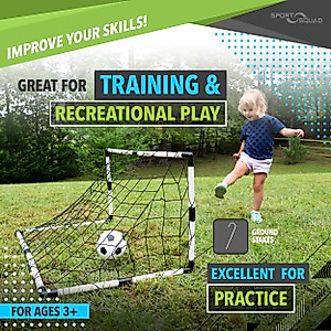 Sport Squad Mini 2-in-1 Dual Use Training Soccer Goal Net Set - Two 1.5' x 1' or One 3' x 2' - Training Soccer Goal - Easy Assembly and Compact Storage - Great for Kids