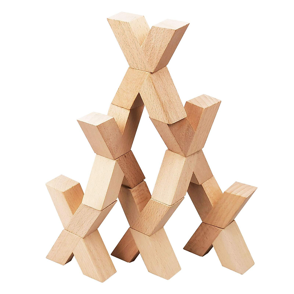 Xylolin Wooden Building Blocks for Kids 4-8, Large Solid Wood Toddlers Stacking and Balancing V-Shape Blocks Toy, Early Learning Construction Game for Kids Age 3 4 5 6 7