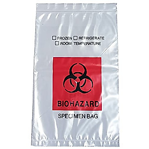 Daarcin Biohazard Specimen Bags,100pcs 6x9in/15x25cm with Biohazard Red Logo Printing, Ziplock Top Sample Bags with Outside Pocket Paperwork Pouch