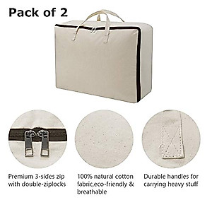 Breathable Canvas Soft Storage Bag with Handles, Beige, 2pcs